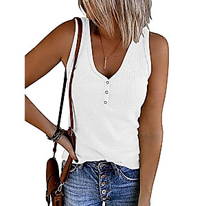 MEROKEETY Women's 2024 Casual Tank Tops Summer Solid Color Ribbed Sleeveless Basic Shirts, White, M