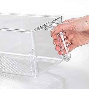 mDesign Plastic Kitchen Pantry Cabinet Refrigerator Storage Organizer Bin Holder with Front Handle - for Organizing Individual Packets, Snacks, Produce, Pasta - BPA Free - Medium, 4 Pack - Clear