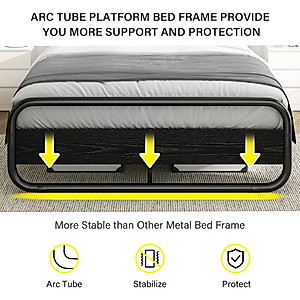 Catrimown Full Size Bed Frame with Wood Headboard, Metal Bed Frame with Under Bed Storage, Black Bed Frame with 20 LED Light Modes, Noise Free, No Box Spring Needed, Black
