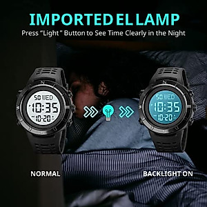 CakCity Sports Watch Men with Large Face 50M Waterproof Watch for Men Digital Watch Outdoor Sports Watches for Men Unisex,Black