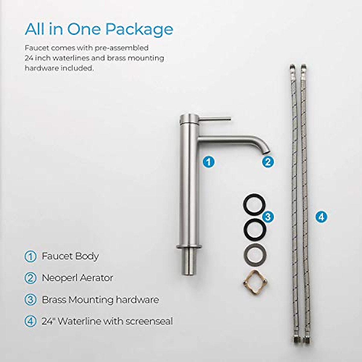 KIBI KBF1009 Solid Brass Single Handle Circular Faucet for Bathroom Sink | High Arc Faucet spout (Brushed Nickel)