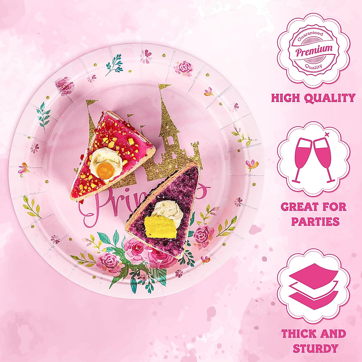 DECORLIFE Princess Party Supplies Serve 24, Princess Party Plates and Napkins for Girls Birthday, Baby Shower, Total 96PCS