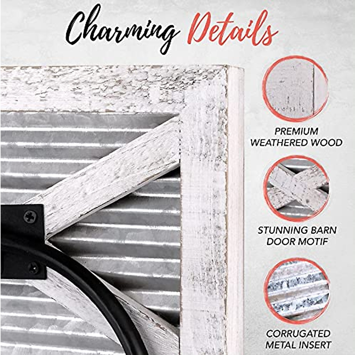 Autumn Alley Barn Door White Bathroom Farmhouse Towel Ring – Wall Mounted Rustic Hand Towel Holder – Mix of Wood and Galvanized Metal & Black Ring for Country Decor – Farmhouse Bathroom Decor