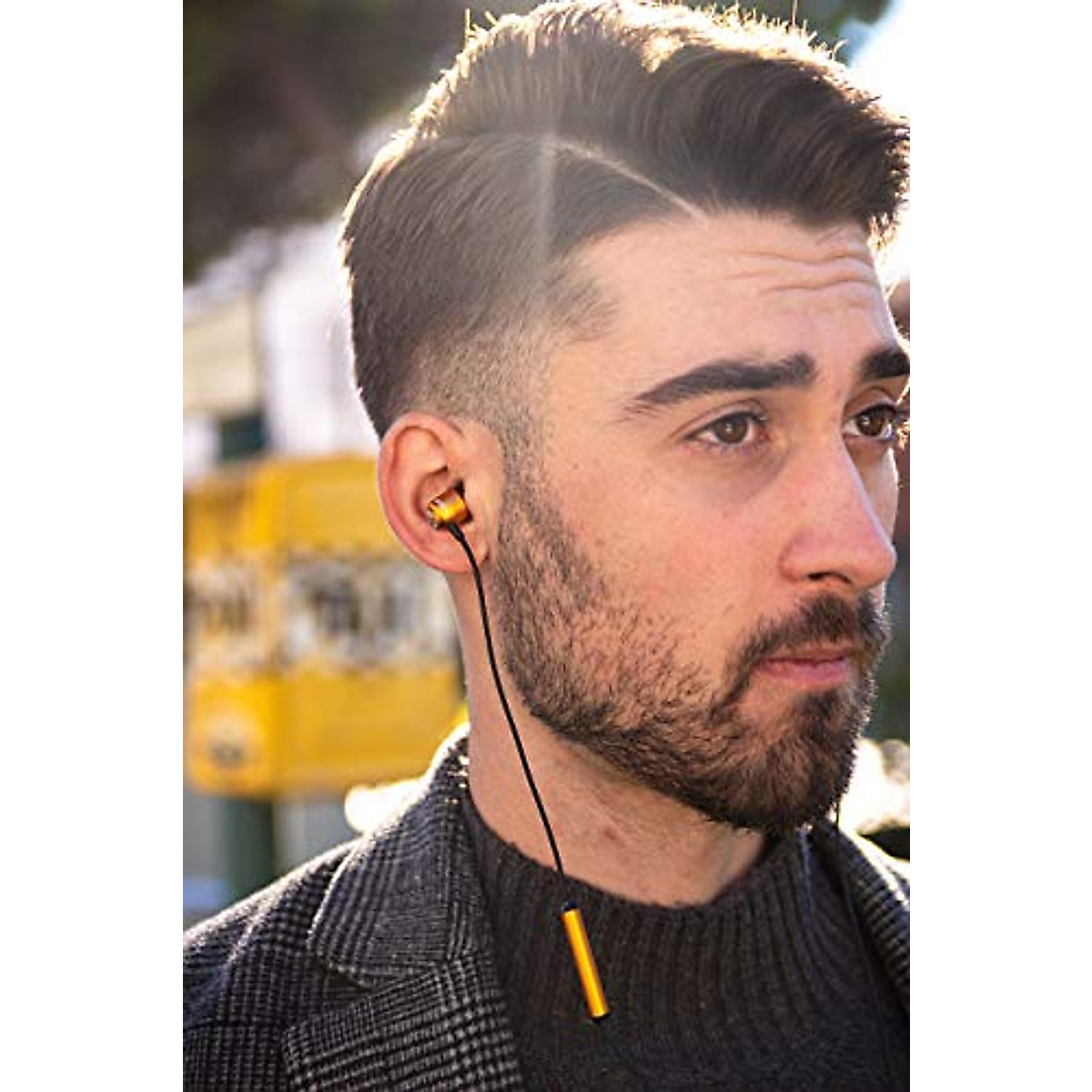 LUDOS CLAMOR Wired Earbuds in-Ear Headphones, 5 Years Warranty, Earphones with Microphone, Noise Isolating Ear Buds, Memory Foam for iPhone, Samsung, School Students, Kids, Women, Small Ears - Gold