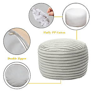 Round Stuffed Pouf Ottoman 20x20x12 Inches Faux Fur Ottoman Foot Rest Under Desk Foot Stool Great for Living Room, Bedroom Small Furniture (Light Gray Pouf with Filler)