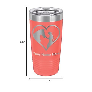 LaserGram 20oz Vacuum Insulated Tumbler Mug, Horse Cowgirl Heart, Personalized Engraving Included (Coral)