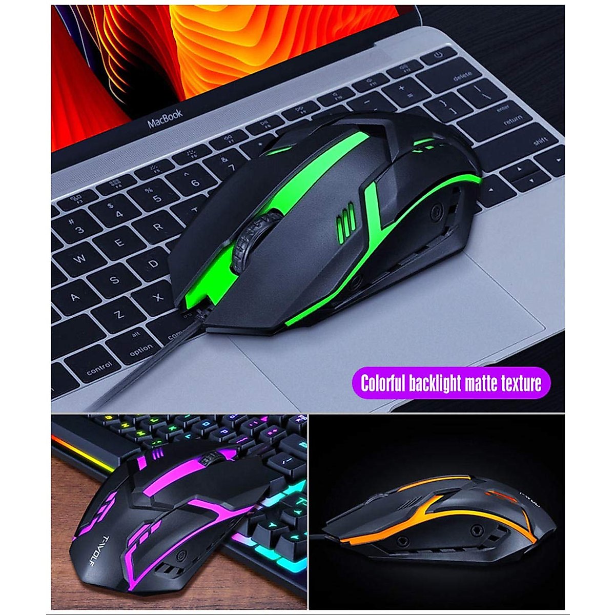 No/Brand Gaming Keyboard, Wired Keyboard with Mouse Combo, Gaming Player Kit with LED-Backlit Keyboard, Silent Gaming Mouse Kit for PC Laptops