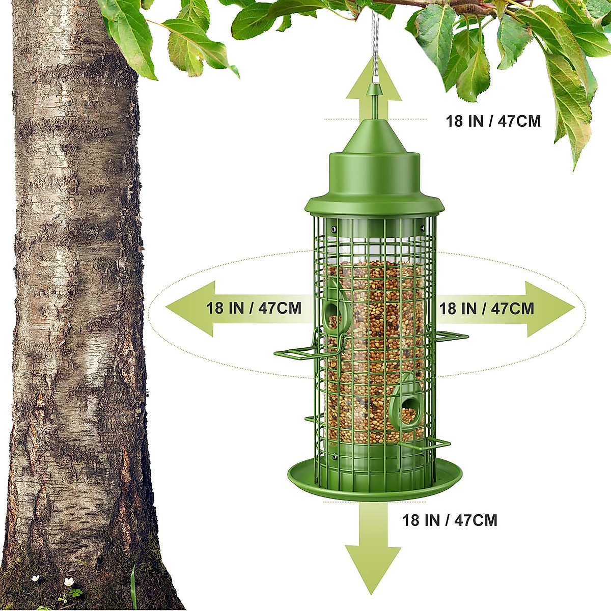 Bird Feeders for Outdoors Hanging, Squirrel Proof Wild Bird Feeder for Outside, Metal Hanging Bird Seed Feeders for Cardinal, Finch, Sparrow, Blue Jay, 3LBs, 4 Ports, Chew-Proof, Weather-Resistant