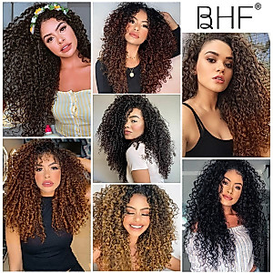 BHF 26 inch Kinky Curly Clip In Hair Extensions, Double Weft Full Head Japanese Heat Resistance Fiber 140g Synthetic Curly Hair Extensions For Women 7pieces (#1B)