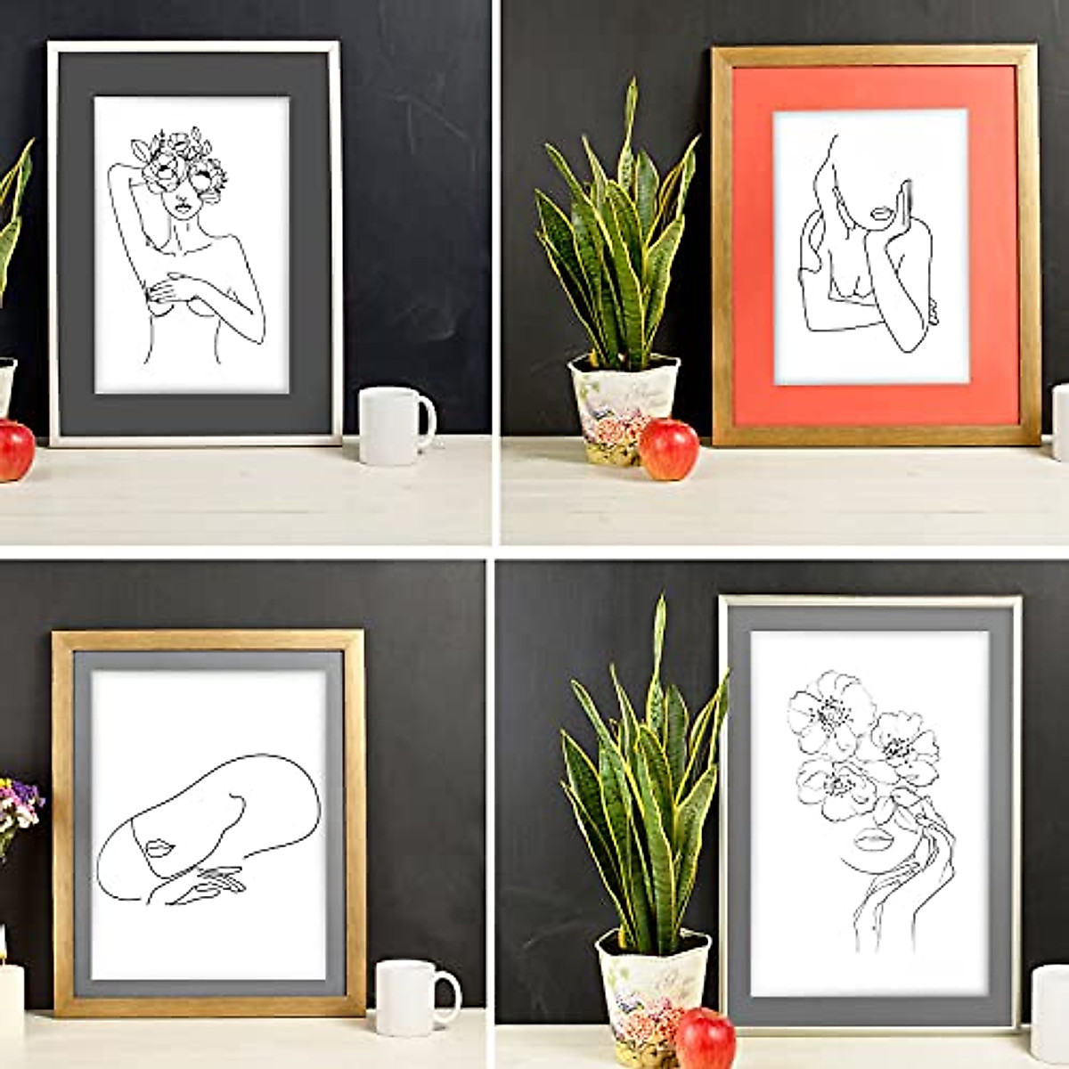 wall art 16 Pieces 8 x 10 Inch Minimalist Line Art Wall Decor Women Body Black and White Abstract Drawings Aesthetic Posters Line Wall Unframed Art for Girls Women Apartment Room