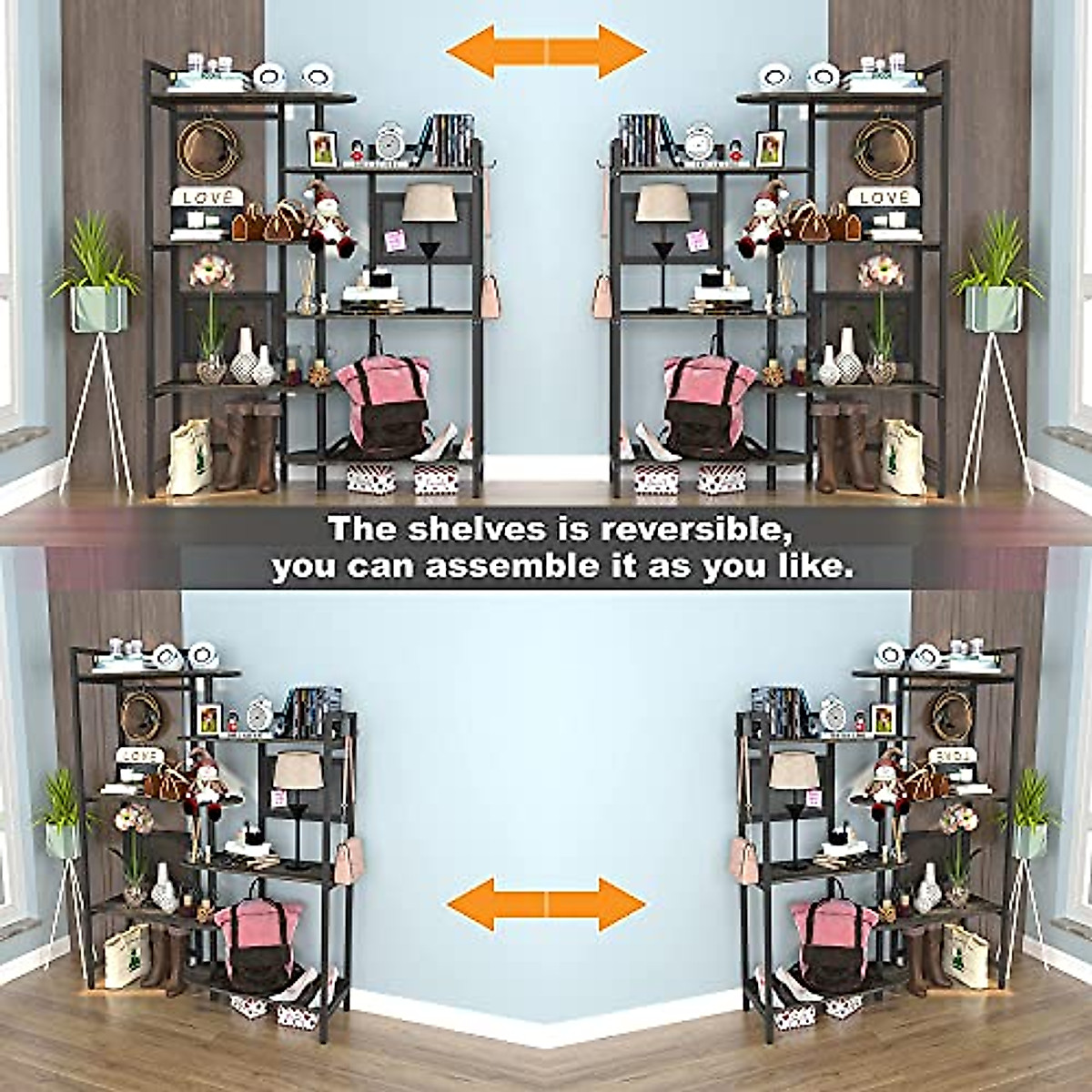 Gezen 6-Tier Industrial Bookshelf Wood Bookcase with Metal Frame, Tall Office Book Shelves Wooden Etagere Book Shelf, Open Storage Shelving Unit for Living Room/Study Room/Bedroom(Black Oak)