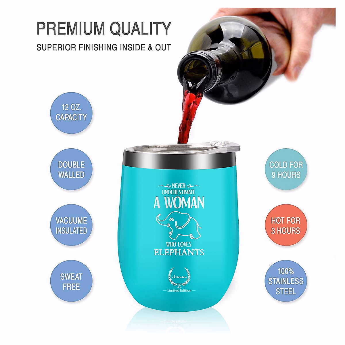 Elephant Gifts for Women-Mothers Day Gifts Unique Birthday Gifts for Her Funny Novelty Wine glass Personalized Present for Girlfriend,Coworkers, Friends Insulated Tumbler 12oz Blue