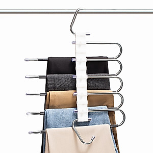 Generic 5 Layers Pants Hangers, Space Saving for Closet Multiple Layers Multifunctional Uses Rack Organizer, Closet Organizer for Scarves, Trousers, Jacket (Silver)