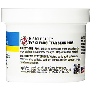 Miracle Care Tear Stain Pads Made in USA [Soft Pet Wipes for Gently Cleaning Eyes] Sterile Cat and Dog Wipes Formulated to Remove Tear Stains and Eye Debris, 90 Count