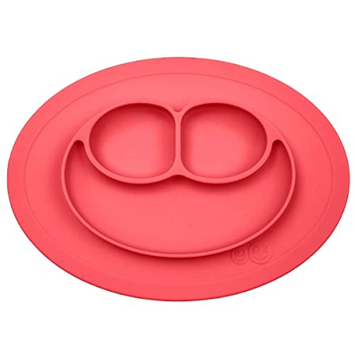 ezpz Mini Collection Set (Coral) - 100% Silicone Cup, Fork, Spoon & Mini Mat Suction Plate with Built-in Placemat for Infants + Toddlers - First Foods + Self-Feeding - 12 Months+