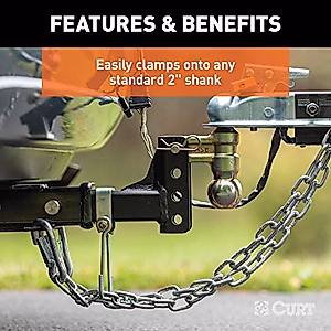 CURT 45806 Trailer Safety Chain Holder Bracket for 2-inch Shank, Bolt-On Steel Hanger Hooks