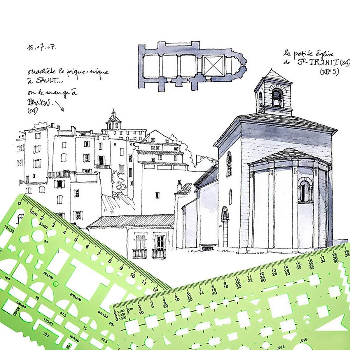 ipxead 11 Piece Geometric Drawing Template Measuring Ruler, Transparent Green Plastic Ruler with Portable Plastic Bag for, for Studying, Designing and Building