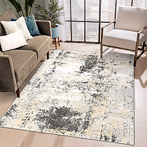 CAROMIO Washable Rug Modern Abstract Rug, 5x7 Rug Living Room Rug Non Slip Soft Colorful Floor Carpet Indoor Home Decor for Nursery Kitchen Dining Room Office, Grey/Beige