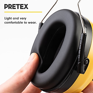 PRETEX Ear Defenders with SNR 34dB - Lightweight Ear Muffs Protection for Adults - Adjustable Noise Canceling Headphones - Over Ear Earmuffs for Work or Home - Yellow