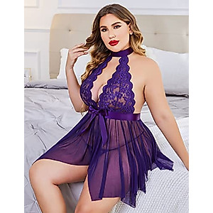 Avidlove Lace Lingerie Babydoll Women Sexy Chemise Exotic Nightgowns Bridal Nightdress Purple