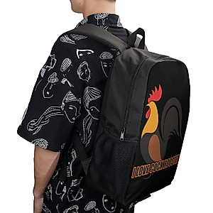 I Love Cock Rooster2 Travel Backpack Casual 17 Inch Large Daypack Shoulder Bag with Adjustable Shoulder Straps
