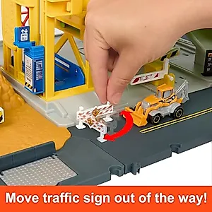 Matchbox Toy Cars & Playset, Action Drivers Epic Construction Yard, 20-in Tall Working Crane & 1:64 Scale Back Hoe & Accessories