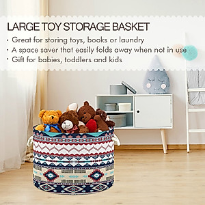 WELLDAY Cotton Rope Basket Vintage Aztec Navajo Baby Laundry Basket for Blankets Toys Storage Basket