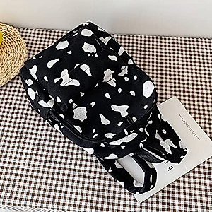 School Starts Season Fashion Women Girl Student Zipper Cow Pattern School Bag Canvas Backpack Pug (Black, One Size)