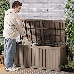 JUMMICO 150 Gallon Resin Deck Box Larage Outdoor Storage Box Waterproof UV Resistant Lockable Storage Container for Patio Furniture, Toys, Cushions, Garden Tools (Yellow)