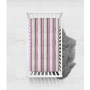 Bacati - 2 Pack MOD Stripes Printed Neutral 100% Cotton Universal Baby US Standard Crib or Toddler Bed Fitted Sheets (Pink Chocolate Brown)