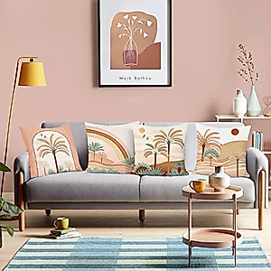 Bonhause Tropical Palm Tree Pillow Covers 18x18 Set of 4 Boho Arch Rainbow Decorative Pillows Case Soft Velvet for Couch Sofa Patio Garden Decor