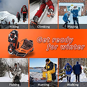 WIN.MAX Crampons for Shoes, Traction Cleats Ice Snow Grips with 19 Stainless Steel Spikes, Shoe Talons Anti - Slip Boots Spikes for Walking, Jogging, Climbing and Hiking (Orange, M)