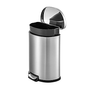 QUALIAZERO 50L Stainless Steel Step-On Trashcan with Soft Close Lid, Hands-Free Operation, Ideal for Kitchens, Offices & Commercial Spaces, D Shape