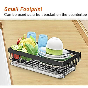 QYQS Kitchen Aid Dish Rack 2 Tier Dish Rack Non-Slip Suction Cup Easy to Disassemble and Install Stainless Steel Dish Drying Rack(Size:38.8x28x38cm,Color:Black)