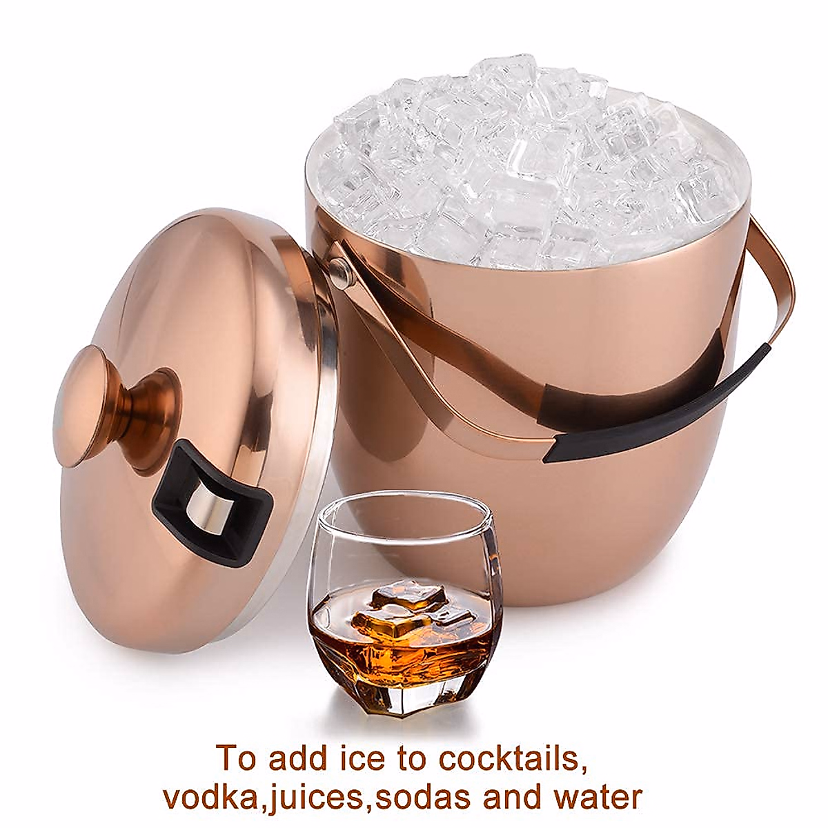 malmo Ice Bucket - Double Walled Stainless Steel Ice Bucket - Wine Bucket with Tongs & Thickened Lid (3 L) - Portable Chiller Bin Basket for Parties, BBQ & Buffet