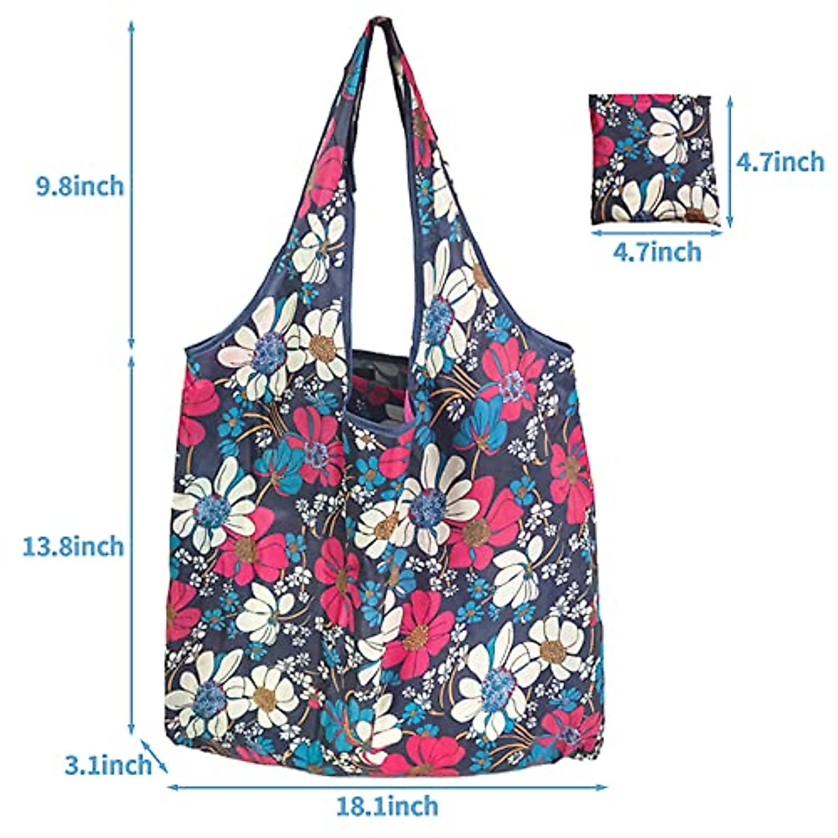 lukar Foldable Reusable Grocery Bags, Portable Reusable Shopping Bags Totes Machine Washable With Handles Folding Storage Bag, 10 Pack Flower Small daisy Leaf Lattice (1 extra small bag Design)