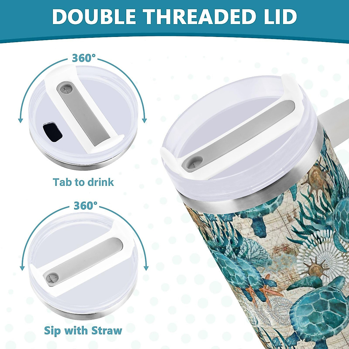 40 oz Insulated Coffee Tumbler With Lid and Straw Water Bottle Stainless Steel Tumbler for Men & Women Unique Gift Idea Sea Turtle Pattern 92