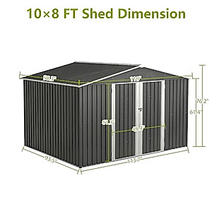 Goohome 10ftx8ft Storage Sheds, Metal Outside Garden Storage Shed w/Lockable Door, Roof Design Sheds & Outdoor Storage, Stable Spacious House Garden Utility Tool Storage Shed for Backyard, Bike Shed