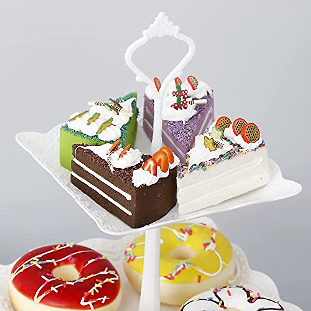 2 Set of 3-Tier Plastic Cupcake Stand Dessert Plates Mini Cakes Fruit Candy Display Tower White for Kids Birthday Tea Party Baby Shower Serving Tray, Square
