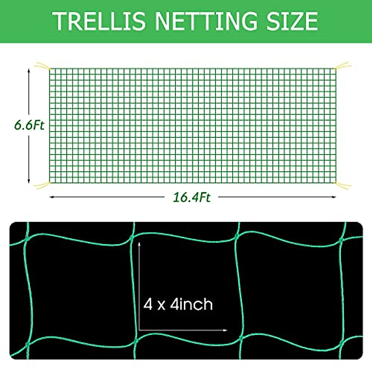Trellis Netting for Climbing Plants, 6.6 x 16 Ft Cucumber Trellis Heavy Duty Garden Vegetables Grow Net for Fruits, Bean, Tomato, Garden Plants