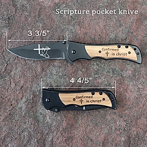 MRSLYFQH Christian Scripture Gifts Pocket Knive,Engraved Bible Verse Catholic Confirmation Baptism Gifts,Personalized Pastor Gifts (Confirmed in christ)