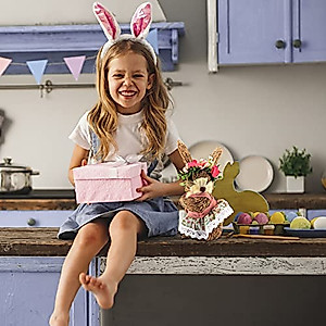 Okngr Easter Bunny Straw Figurine, Standing Rabbit Statue,Handmade Straw Cute Bunny Ornament, Easter Day Straw Bunny Figurine Decor Handmade Ornaments Gifts for Home Table Decorations