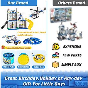 WishaLife City Police Station Building Kit, Includes 4 Police Cars & 2 Helicopter Toy, Gifts for 6 Plus Year Old Kids, Boys & Girls