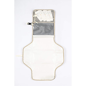 Simple Being Portable Changing Pad, Travel Diaper Canvas Clutch Mat, Diaper Bag Essential with Storage Pockets for Wipes and a Supportive Foam Head Pillow Padding (Navy Stripe)