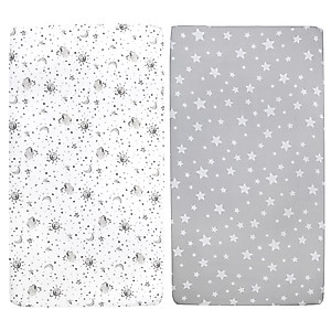 Moon and Stars Crib Sheets Bedding Set for Boys, Girls | Gender Neutral Crib Bedding Set Boho