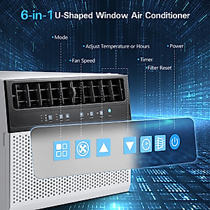 R.W.FLAME 12,000 BTU Window Air Conditioners, U-Shaped Air Conditioner Window Unit Cools up to 550 Sq. Ft, 6 Modes 24H Timer Energy-saving Window AC Units, Full Window View, Easy to Install, White