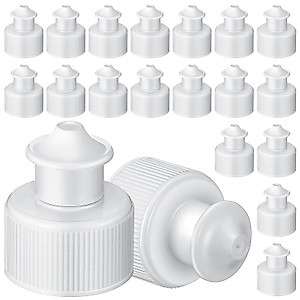 20 Pack Push Pull Caps for Bottles 28 mm Plastic Water Bottle Cap Bottle Sports Cap Water Bottle Replacement Tops Sport Bottle Lid Replacement Caps, White