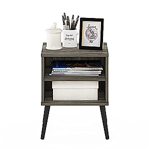 Furinno Claude Mid Century Style End Table with Wood Legs, French Oak Grey