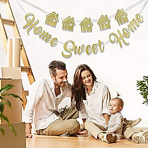 Home Sweet Home Banner - Glitter Gold Housewarming Party Decorations Baner，welcome Home Sign，welcome Home Sign Bunting for Party Decor Family Gathering Photo Booth Props，garland Bunting Script Lettering Decoration Military Missionary Welcome Home Homec