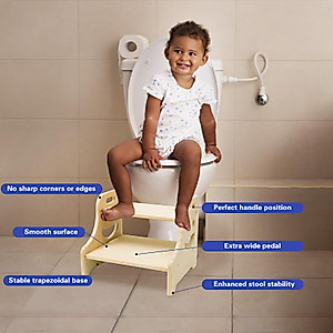 Wooden Toddler Step Stool -Two Step Wooden Step Stools for Kids with Handles, Sturdy Natural Wood Step Stool for Kitchen Bathroom 450lbs Load Capacity